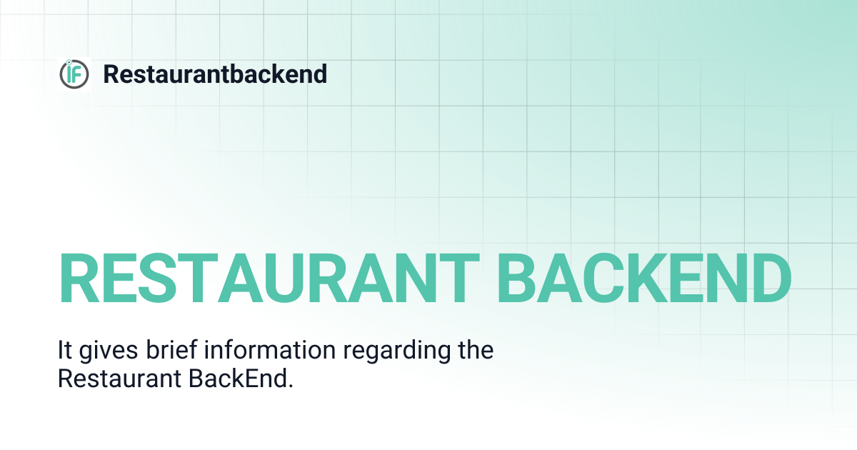 RESTAURANT BACKEND | Restaurantbackend